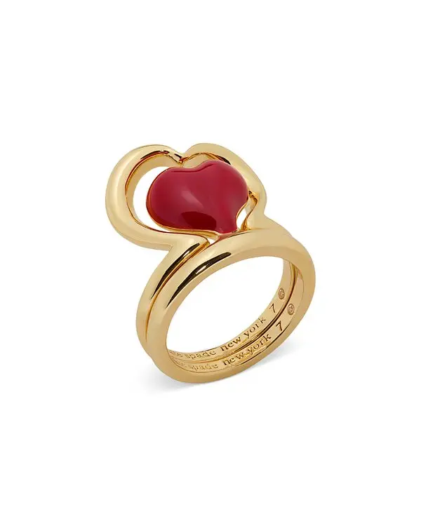 Kate Spade New York Amour Nestled Heart Stack Rings Set - Red/gold