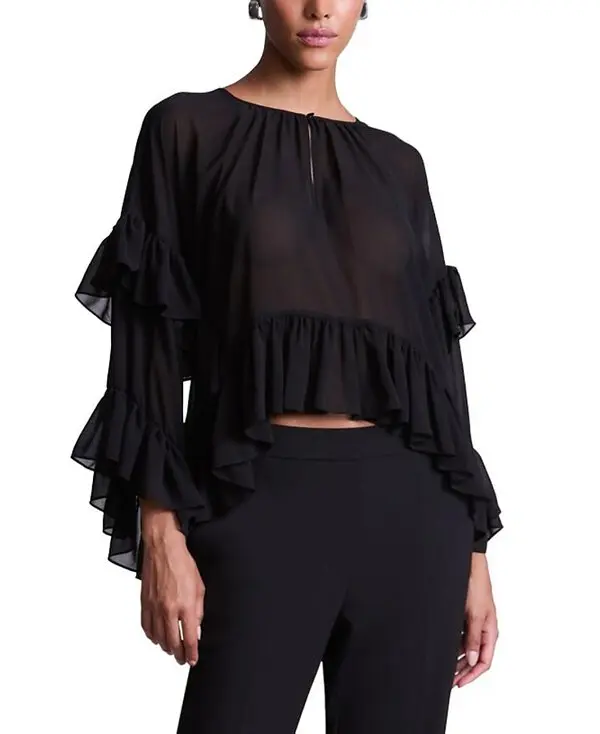 Bcbgmaxazria Ruffle Swing Top - Black