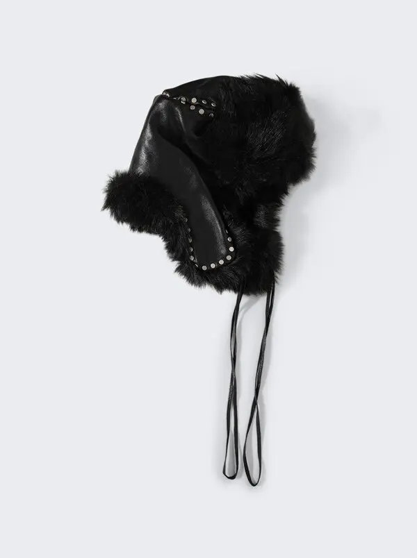 WHO DECIDES WAR BY EV BRAVADO Studded Leather Trapper Hat - Black