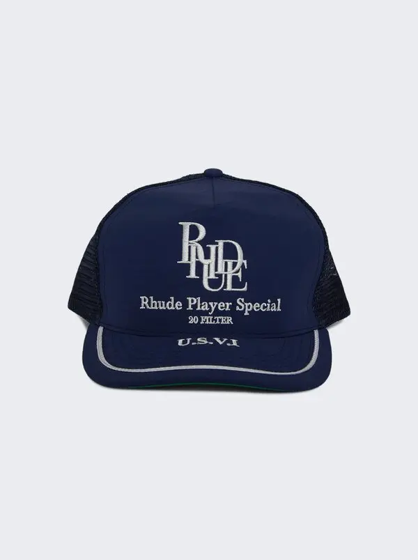 Rhude Player Special Trucker Hat - Navy
