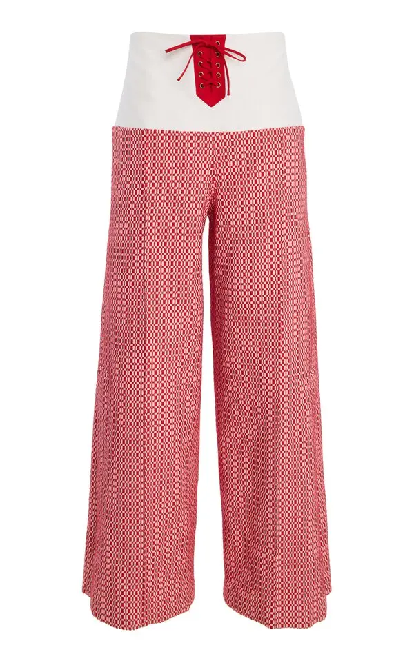 Rosie Assoulin Front & Center Jacquard Lace-up Wide-leg Pants - Red