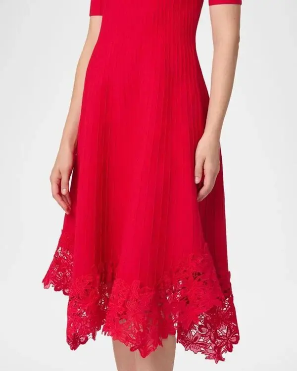 Shoshanna Knit Lace-trim Midi Dress - Cherry