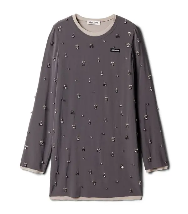 Miu Miu Silk Embellished T-shirt Mini Dress