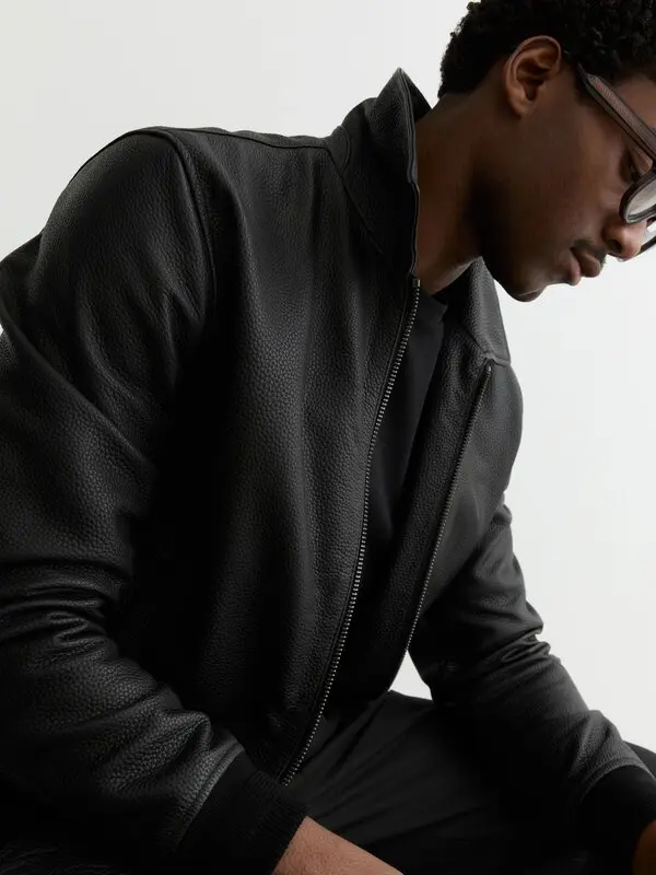 REISS Grained-leather Zip-through Jacket