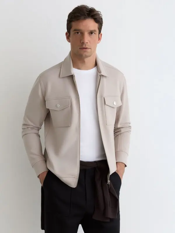 REISS Medina Premium Interlock Zip-through Overshirt