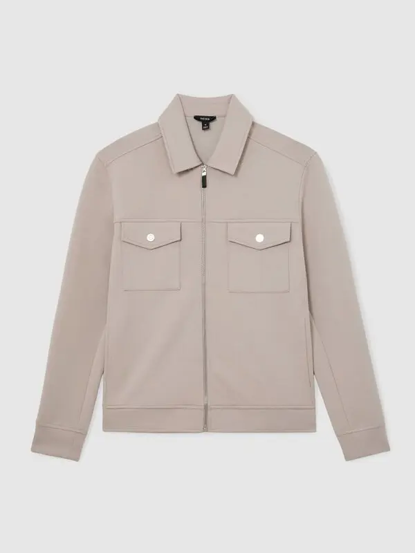 REISS Medina Premium Interlock Zip-through Overshirt