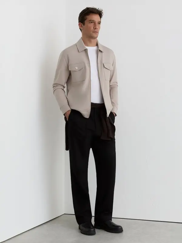 REISS Medina Premium Interlock Zip-through Overshirt