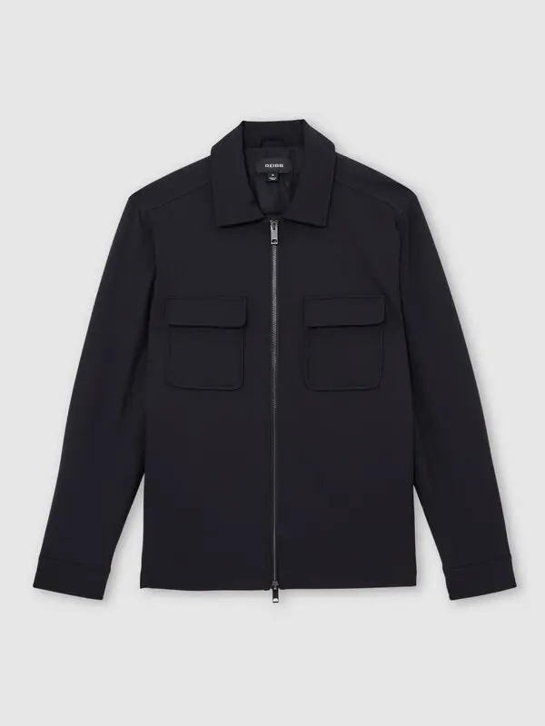 REISS Oshei Technical Quilted Zip-front Overshirt
