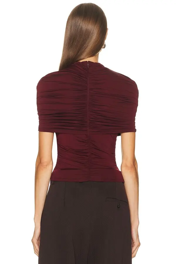 Lapointe Jersey Mock Neck Ruched Top - Crimson