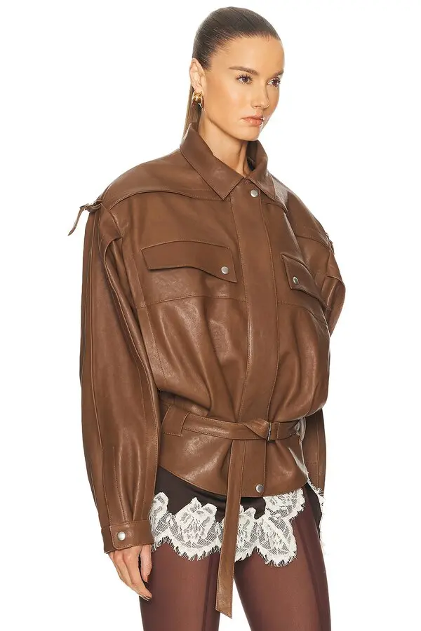 Magda Butrym Belted Leather Bomber Jacket