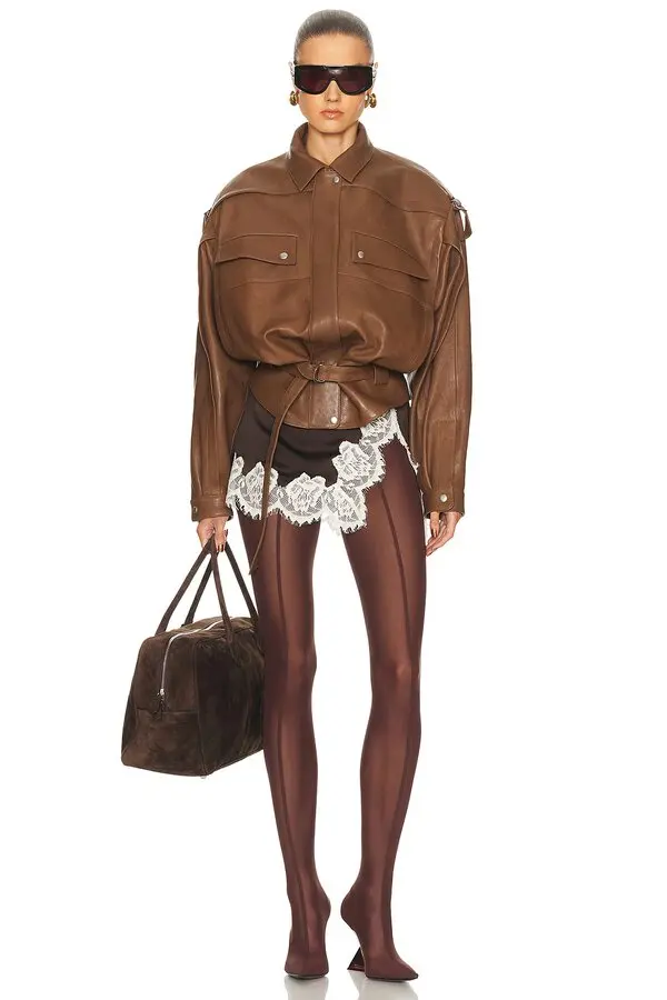 Magda Butrym Belted Leather Bomber Jacket - Beige