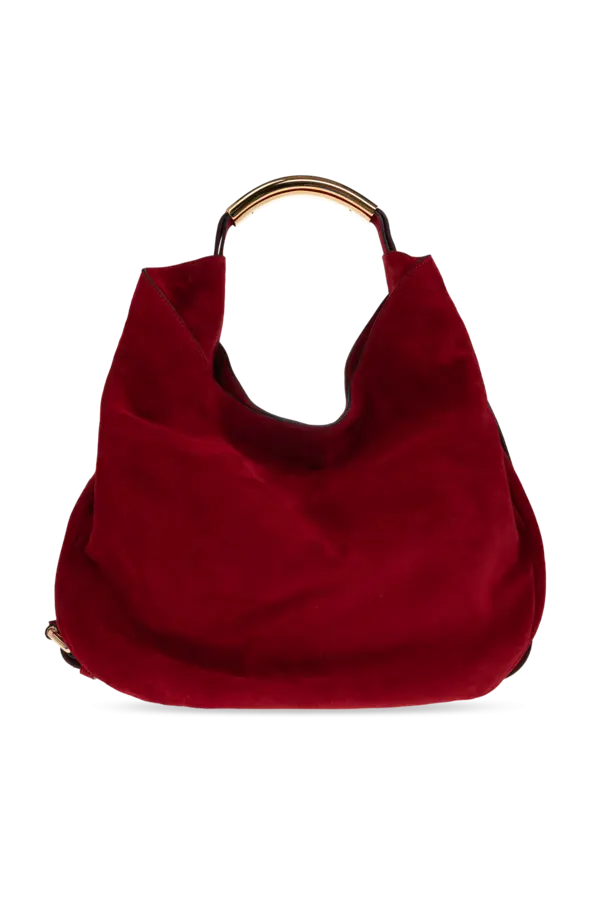 Moschino Suede Handbag With Metal Handle - Red