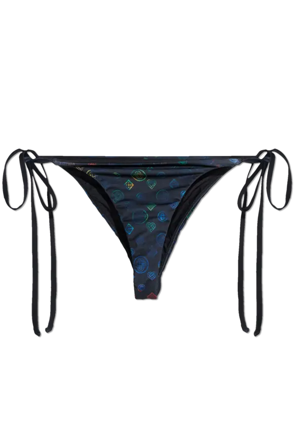 Casablanca Geometric Print Bikini Bottom - Black