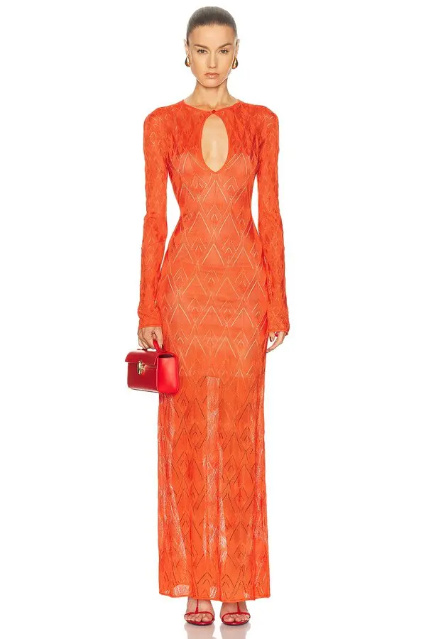 Blumarine Long Sleeve Dress - Orange Flame