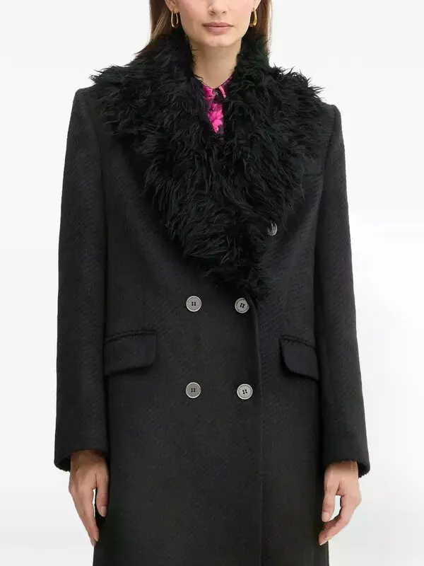 Versace Double-breasted Coat With Faux-fur Collar
