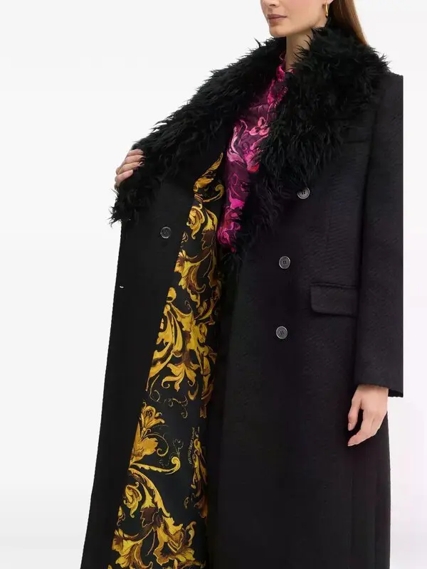 Versace Double-breasted Coat With Faux-fur Collar