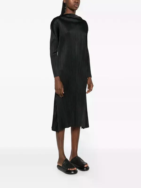 issey miyake midi dress Pleats Please Issey Miyake Black Pleated Long Sleeve Midi Dress One Size  Japan