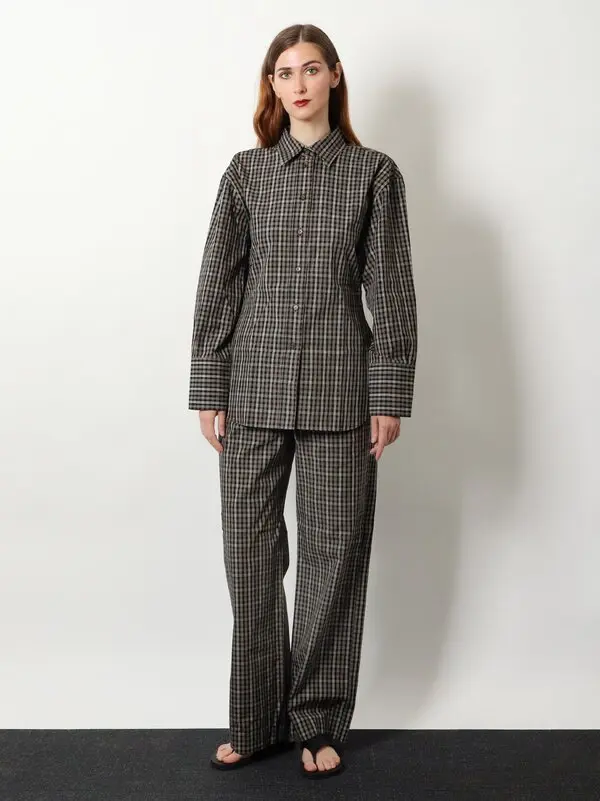 RÓHE Check Pattern Cotton Shirt - Brown