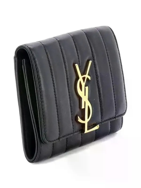 Saint Laurent Vicky Flap Wallet Vertical Quilted Leather Compact Small Wallets