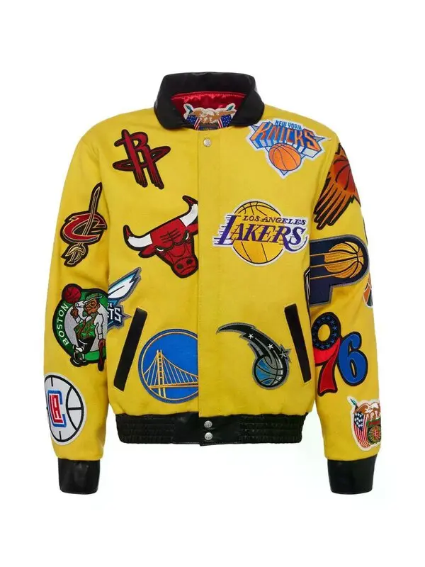 JEFF HAMILTON Nba Collage Leather Bomber Jacket - Yellow