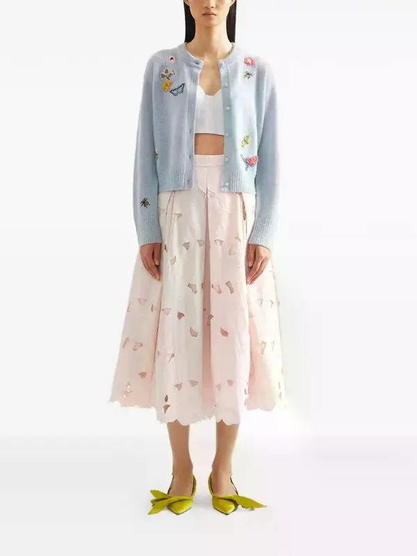Erdem Floral-embellished Crew-neck Cardigan - Blue
