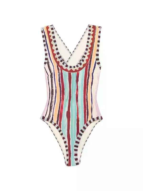 ALEMAIS Striped Scoop-neck One-piece Swimsuit - Neutrals
