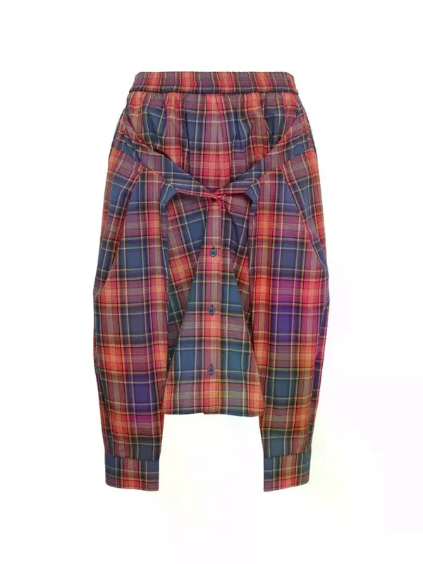 PUSHBUTTON Buttoned Tied-waist Plaid Skirt