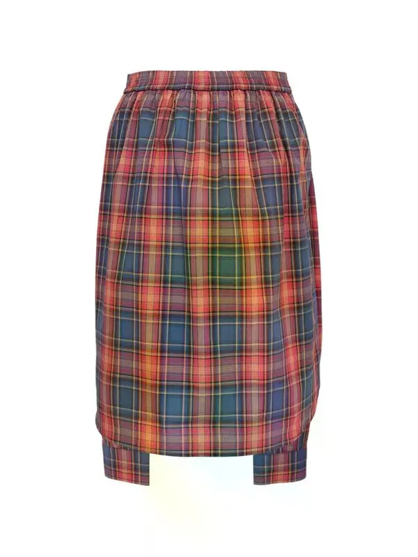 PUSHBUTTON Buttoned Tied-waist Plaid Skirt
