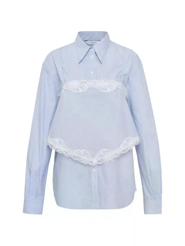 PUSHBUTTON Lace-trim Striped Shirt