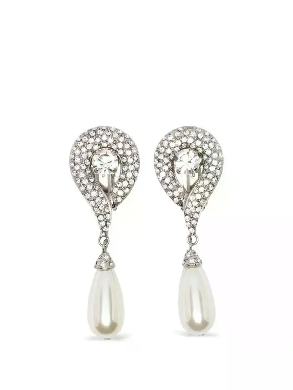 Alessandra Rich Faux-pearl Clip-on Earrings - Silver
