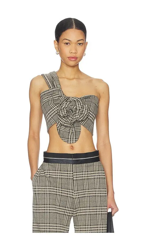 JBQ One Shoulder Cropped Top With Floral Detail - Beige