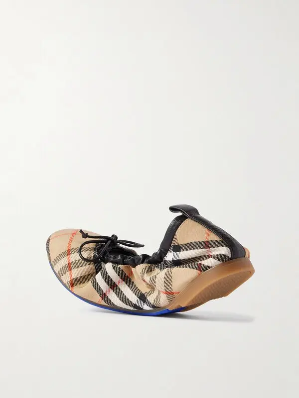Burberry Leather-trimmed Checked Canvas Ballet Flats