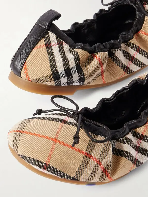 Burberry Leather-trimmed Checked Canvas Ballet Flats