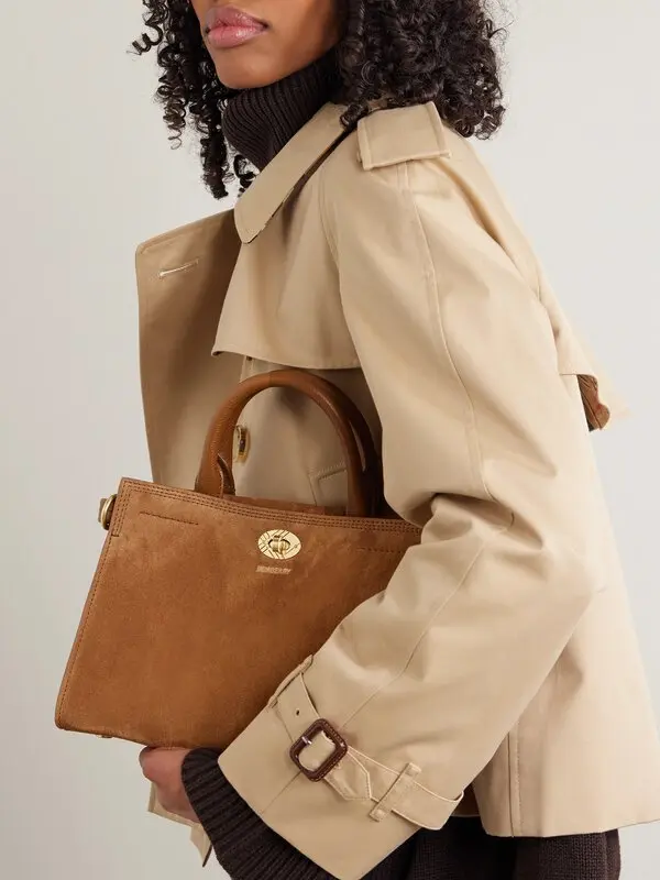 Burberry Leather-trimmed Suede Tote - Brown