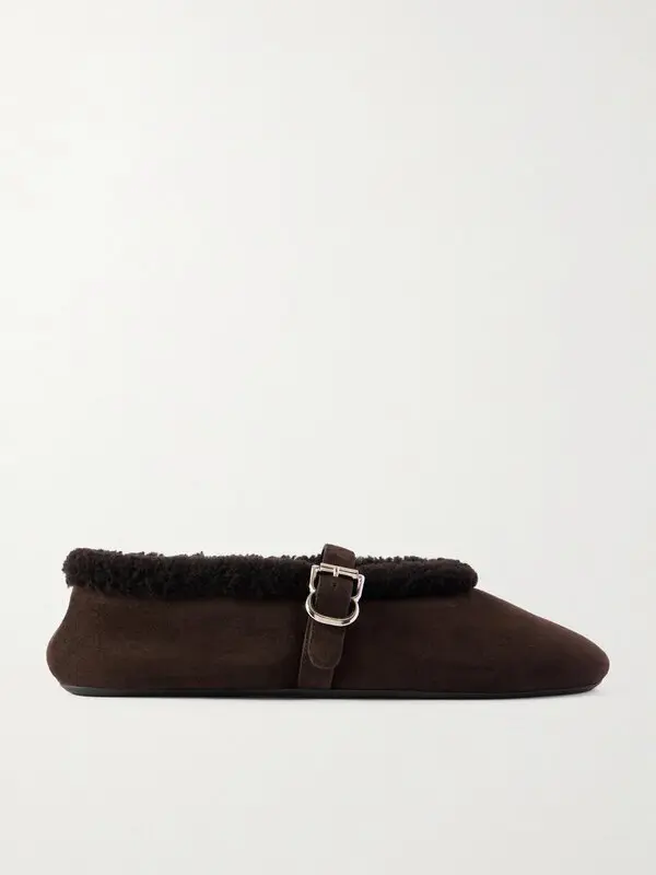 Alaïa Buckled Shearling Ballet Flats - Brown