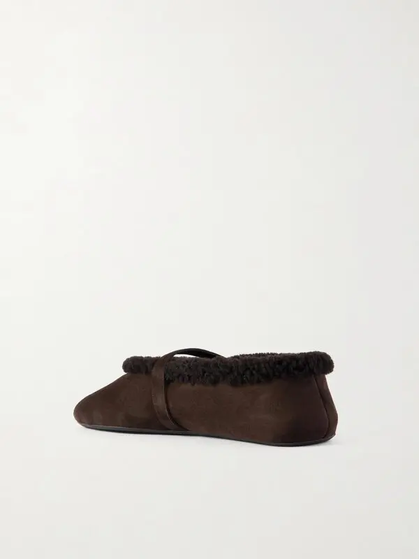 Alaïa Buckled Shearling Ballet Flats - Brown