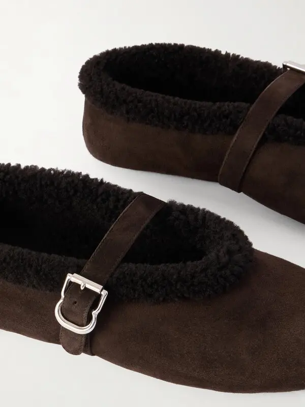 Alaïa Buckled Shearling Ballet Flats - Brown
