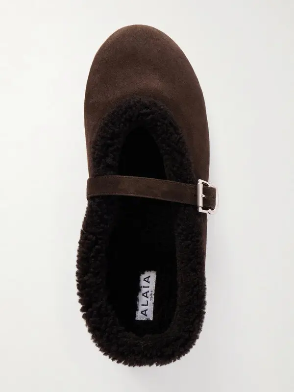 Alaïa Buckled Shearling Ballet Flats - Brown