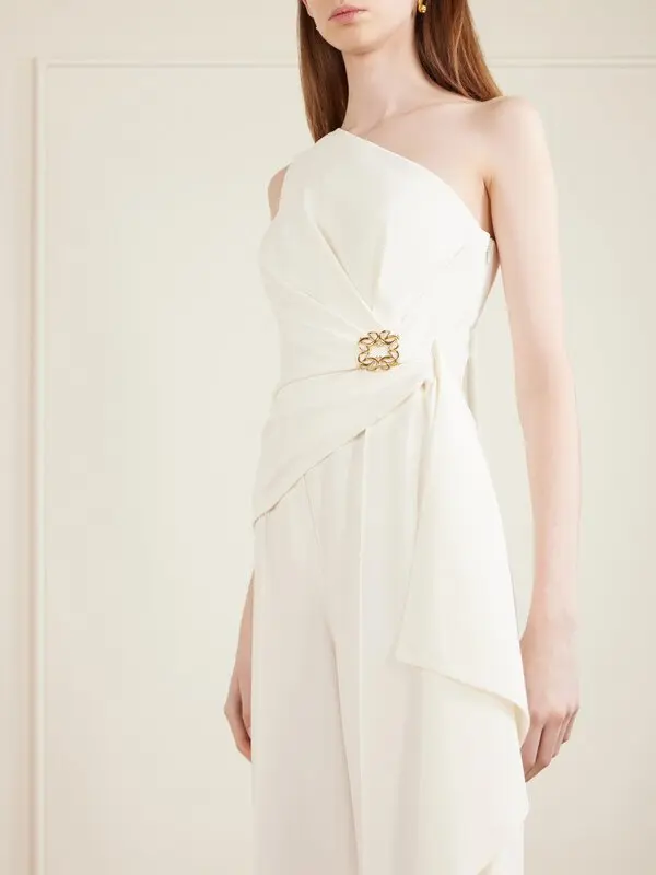 Elie Saab One-shoulder Embellished Cady Jumpsuit