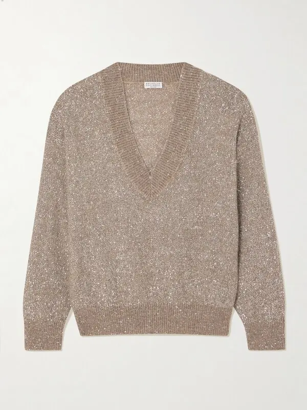 Brunello Cucinelli Sequined Knitted Sweater - Brown