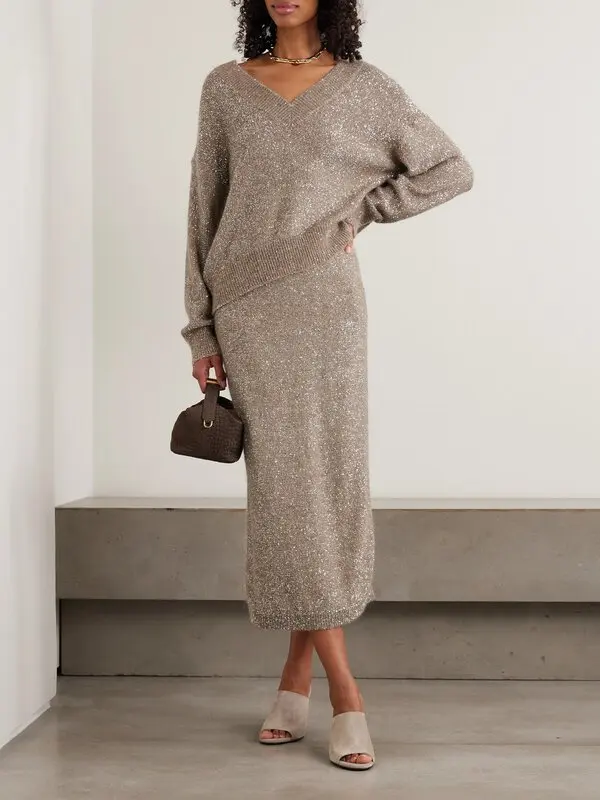 Brunello Cucinelli Sequined Knitted Sweater - Brown