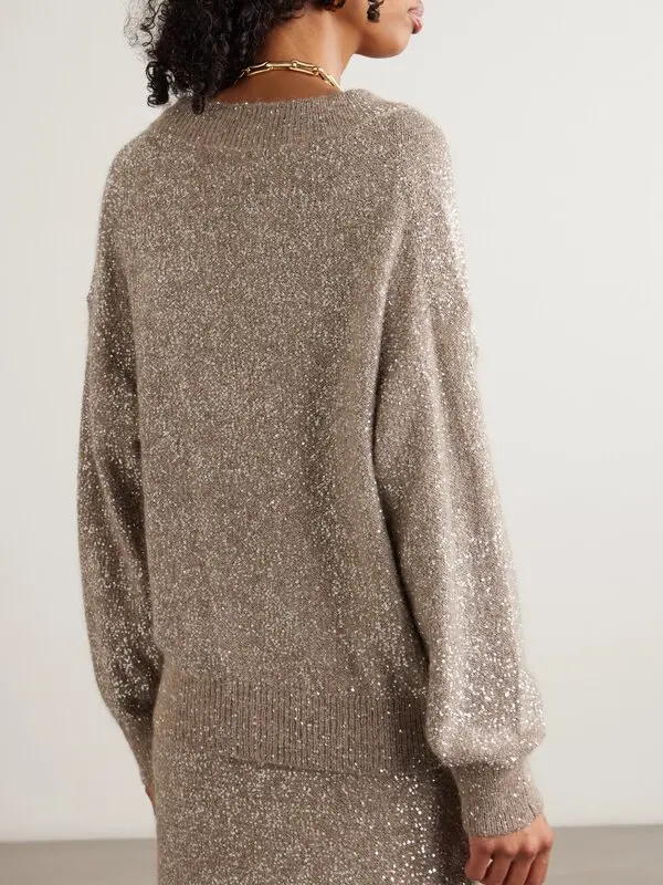 Brunello Cucinelli Sequined Knitted Sweater - Brown