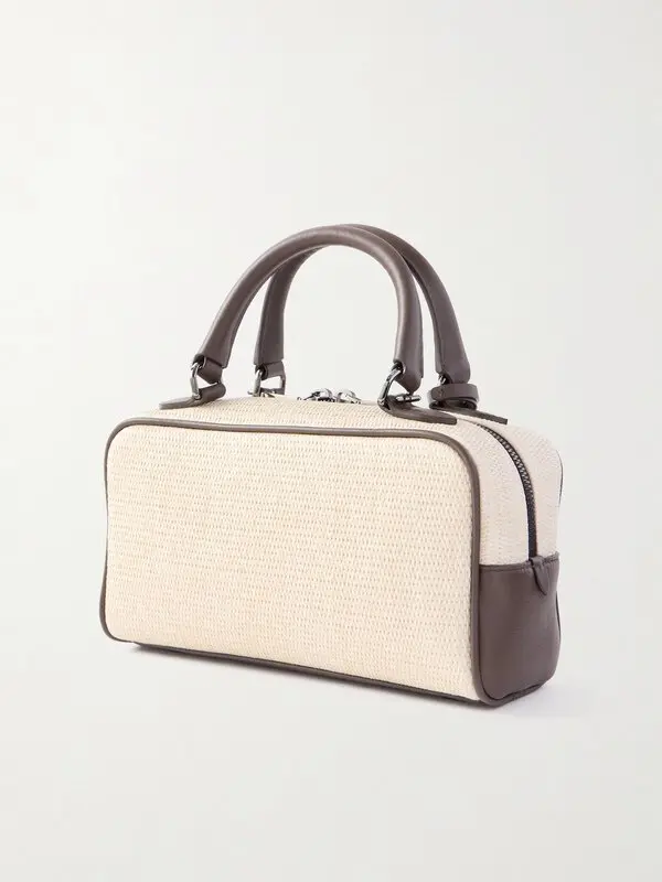 Brunello Cucinelli Mini Leather-trimmed Raffia Shoulder Bag - Cream