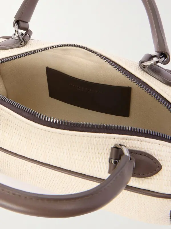 Brunello Cucinelli Mini Leather-trimmed Raffia Shoulder Bag - Cream