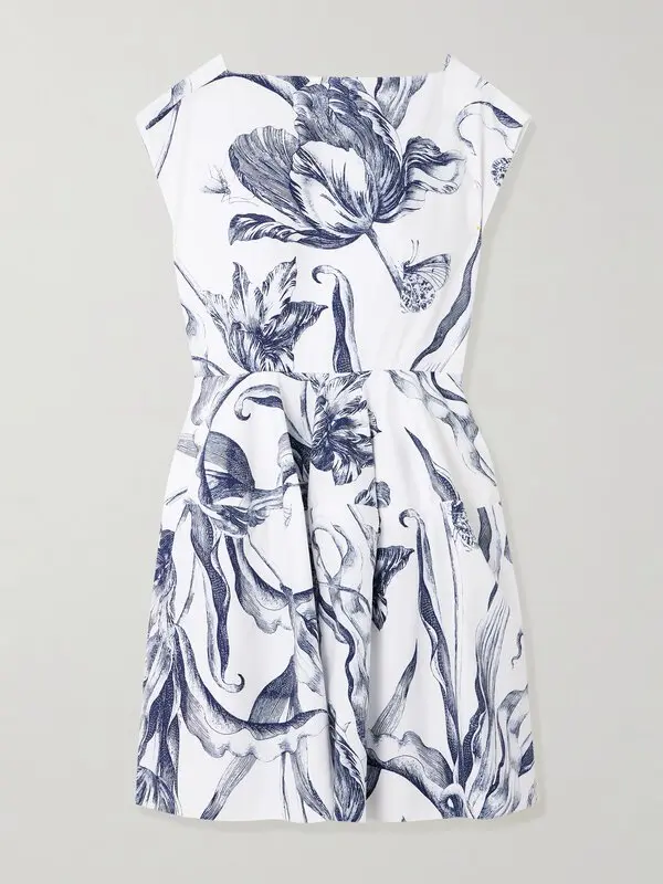 Erdem Floral-print Cotton-poplin Mini Dress - Neutrals