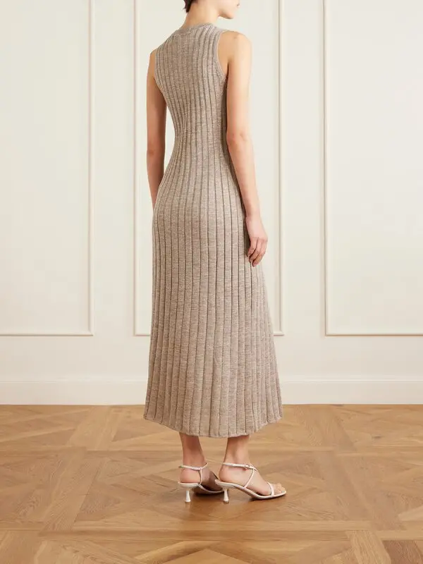 Brunello Cucinelli Metallic Ribbed-knit Midi Dress