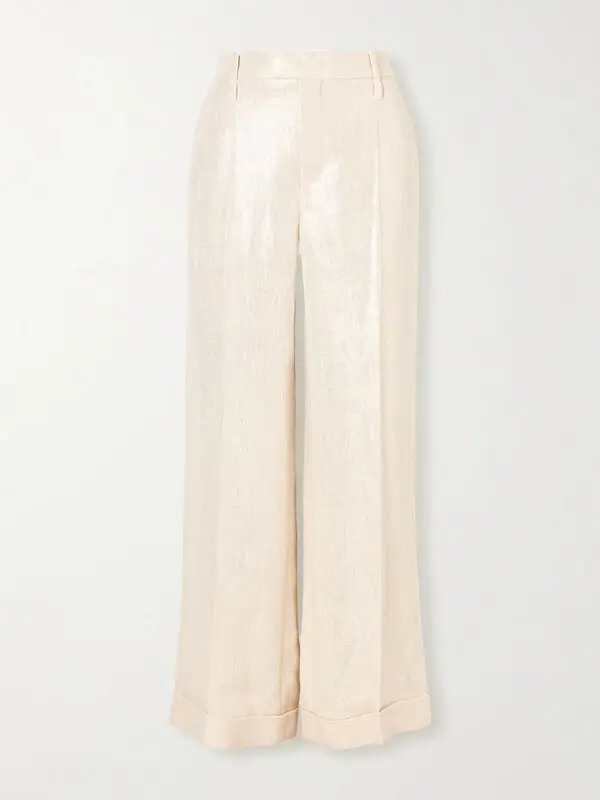 Brunello Cucinelli Metallic Linen Wide-leg Pants - White