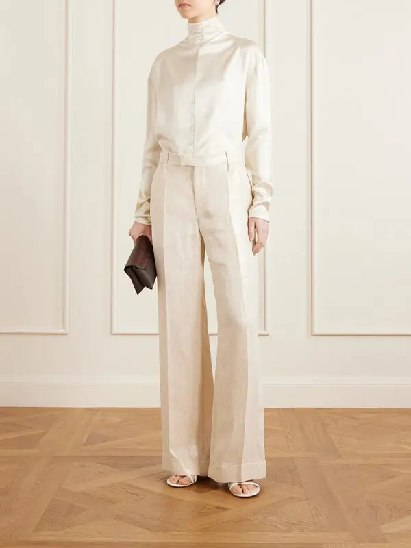 Brunello Cucinelli Metallic Linen Wide-leg Pants
