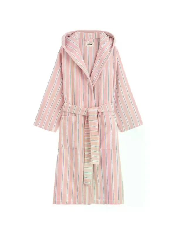 TEKLA Hooded Striped-pattern Bathrobe - Pink