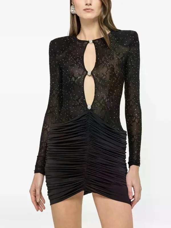 NISSA Rhinestone Lace Mini Dress